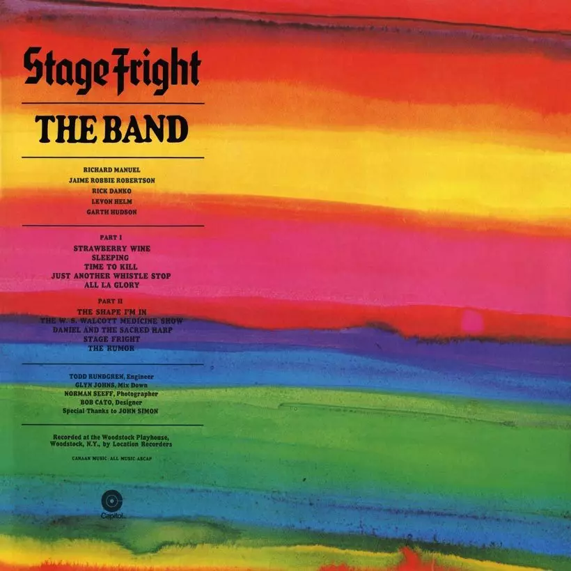Webová stránka obalu albumu kapely Stage Fright je optimalizovaná na 820